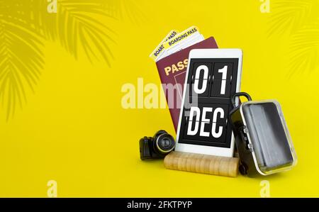 1st day of December. Travel planning, vacation trip - Calendar with the ...