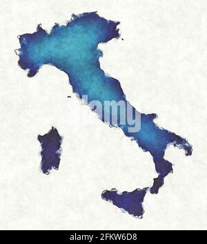 Italy map with drawn lines and blue watercolor illustration Stock Photo ...