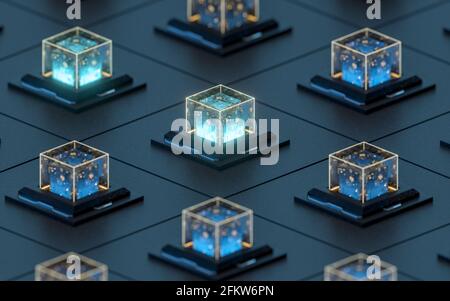 Creative electronics crystals cubes, 3d rendering. Computer digital ...