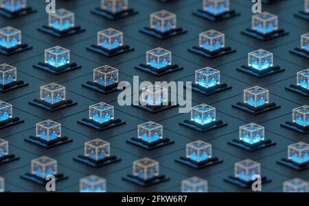 Creative electronics crystals cubes, 3d rendering. Computer digital ...
