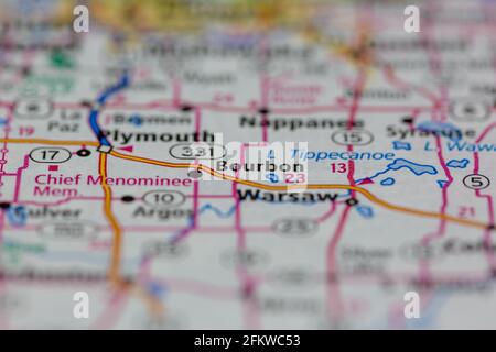Bourbon Indiana USA shown on a geography map or road map Stock Photo ...