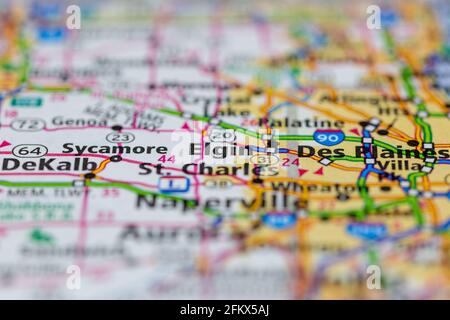 Elgin Illinois Shown on a Geography map or road map Stock Photo - Alamy