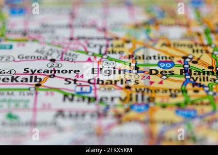 Elgin Illinois Shown on a Geography map or road map Stock Photo - Alamy