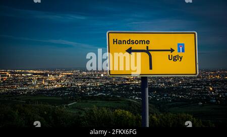 Street Sign the Direction Way to Handsome versus Ugly Stock Photo - Alamy