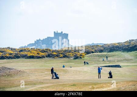 Bamburgh, April 24th 2021: A golf course near Bamburgh Castle ...