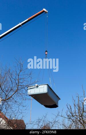 Swimming Pool Delivery, Construction Site Stock Photo - Alamy