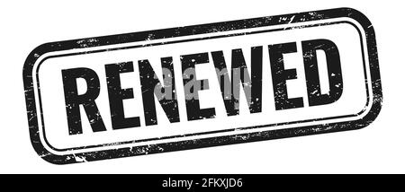 RENEWED text on black grungy rectangle stamp sign Stock Photo - Alamy
