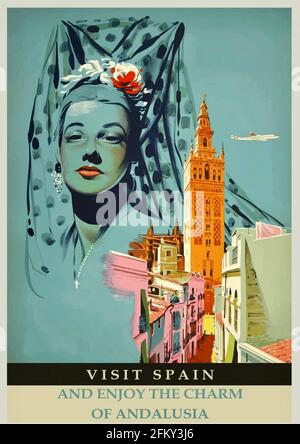 Vintage Travel Poster Spain – retro advertisement. Cadiz Beach Sailing ...