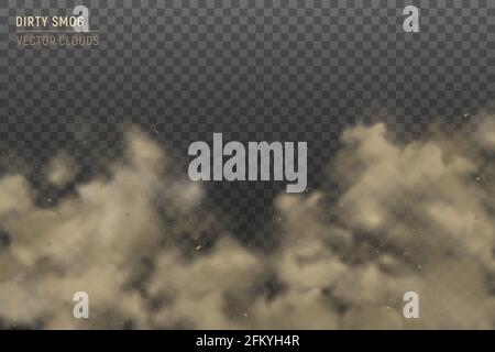 Cumulus clouds closeup realistic image against heavy smog dirty air ...