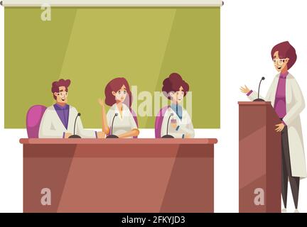 Listeners and speaker at medical conference cartoon vector illustration ...