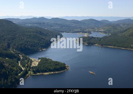 Aerial photo of the Sooke Lake Reservoir, Vancouver Island, British ...