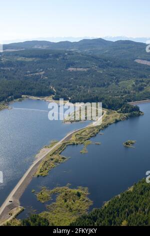 Aerial photo of the Sooke Lake Reservoir, Vancouver Island, British ...