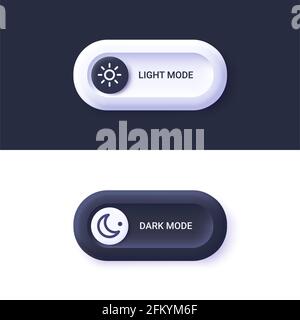 3D Day and night mode switch icon set. On Off or Light and Dark toggle buttons. Daymode and ...