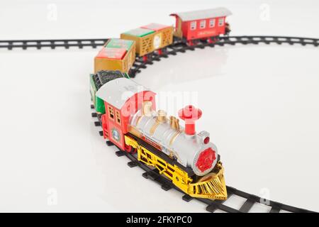 Christmas Toy Train Isolated Over White Background Stock Photo - Alamy