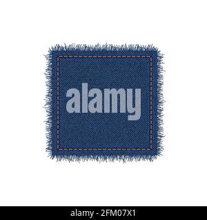 Denim rectangle shape with stitches. Torn jean patch with seam. Vector ...