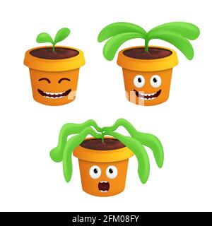 Cartoon plant growth process, flower seed, sprout growing into flower ...