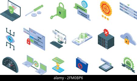 SSL certificate icons set. Isometric set of SSL certificate vector icons for web design isolated ...