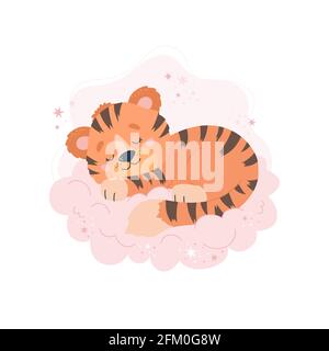 Cute tiger sleeping on a cloud. Cartoon character. Vector isolated ...