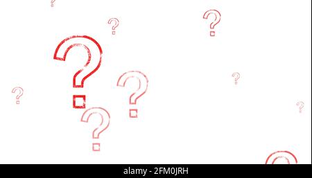 Digital image of multiple question mark symbols floating yellow blank ...