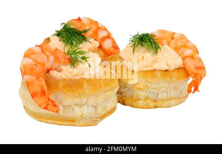 King prawn puff pastry vol au vents with salmon flavoured cream cheese ...
