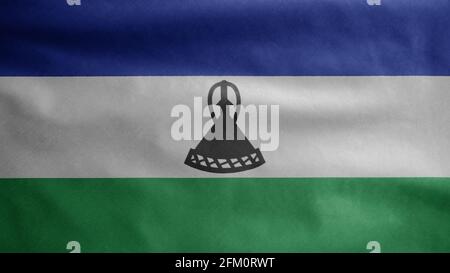 Kingdom of Lesotho national flag, waving in the wind. 3d rendering, CGI ...