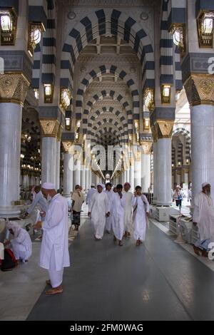 Interior of Masjid (mosque) Nabawi in Al Madinah, Saudi Arabia. Nabawi ...
