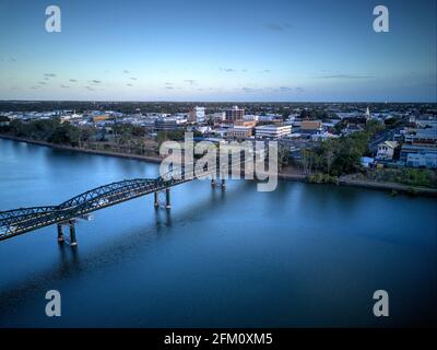 Aerial of the Burnett Traffic Bridge (1900) over the Burnett River ...