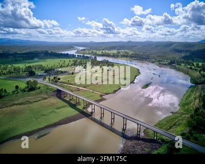 Aerial of the Burnett Traffic Bridge crossing the Burnett River at ...
