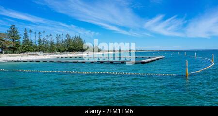 Shark net around a pontoon creating a safe area for swimming at the ...