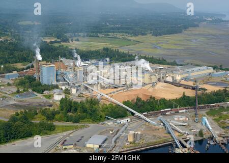 Aerial view of the Catalyst Paper Mill, Crofton, Vancouver Island ...