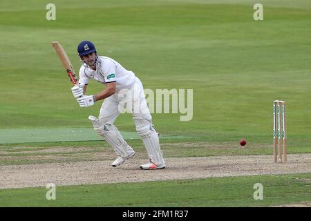 Sam Hain in batting action for Warwickshire as James Foster looks on ...