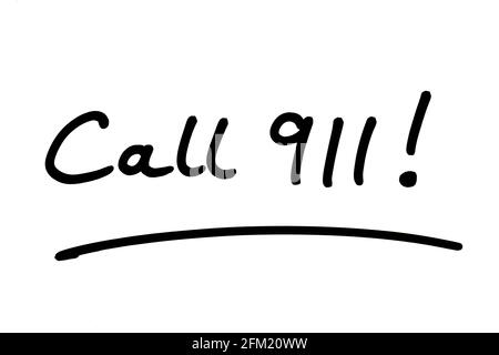 Call 911! handwritten on a white background Stock Photo - Alamy