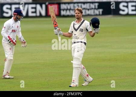 Nick Compton of Middlesex celebrates scoring a half-century, 50 runs ...