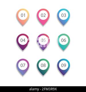 Set number on pin bullet point in color markers 1 to 12. Vector ...