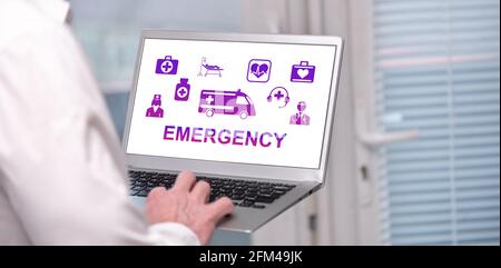 Laptop screen displaying an emergency concept Stock Photo - Alamy