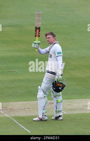 Sam Robson of Middlesex celebrates scoring a century, 100 runs during ...