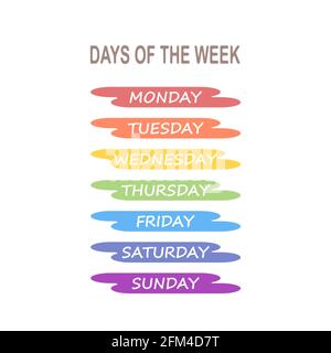 Educational poster of names of days of week on rainbow background in ...