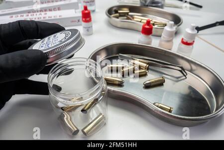 Criminalistic Laboratory, Bullet shell analysis, conceptual image Stock ...