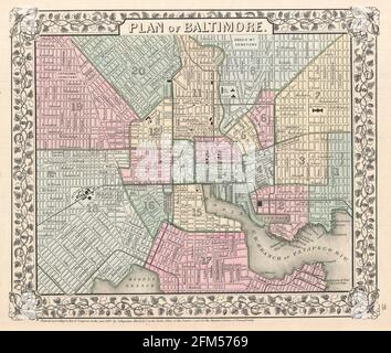Vintage copper engraved map of Baltimore from 19th century. All maps ...