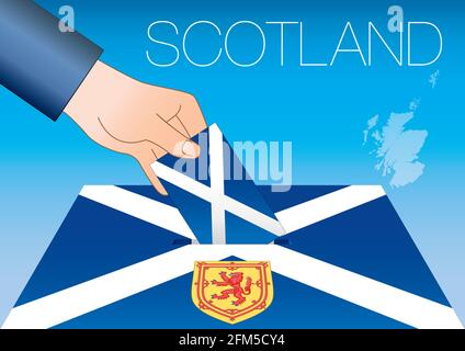Scotland, ballot box symbol with scottish flag and map, vector ...