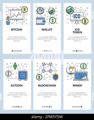 Cryptocurrency onboarding mobile app page screen with linear concepts ...