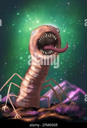 monstrous killer giant worm illustration Stock Photo - Alamy