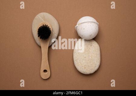 Top view arrangement of spa bath accessories on white desk Stock Photo ...