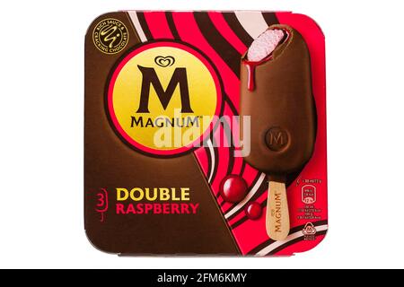 Box of Magnum Double Raspberry icecreams ice creams isolated on white ...