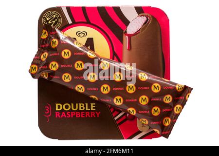 Box of Magnum Double Raspberry icecreams ice creams isolated on white ...