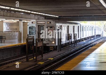 Old TTC train arriving at Victoria Park Subway Station in Toronto ...
