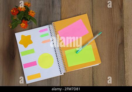 Notebook With Flags and Sticky Notes Background Stock Photo - Alamy