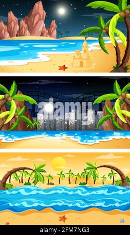 Set of different nature horizontal scenes illustration Stock Vector ...