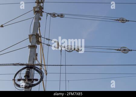 High voltage distribution system consisting of a pole, shielded high ...