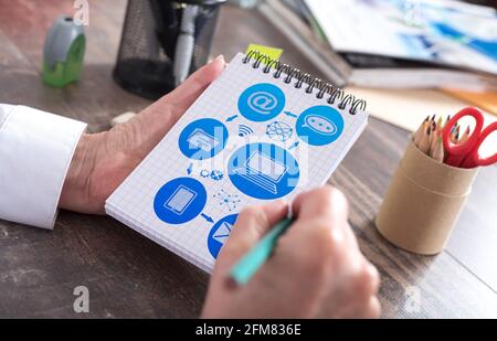 Email sending concept drawn on a notepad placed on a desk Stock Photo ...